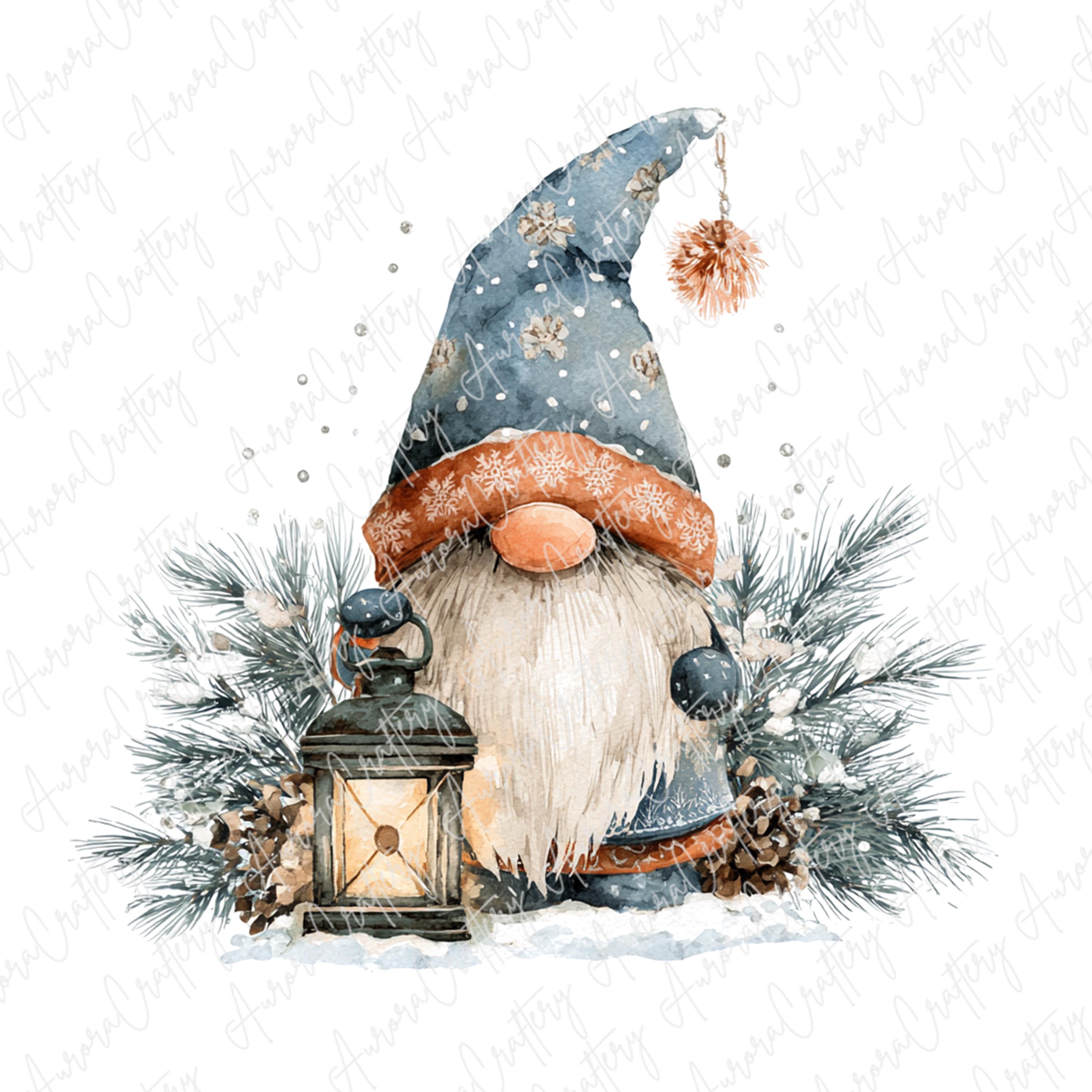 8 Watercolor Winter Gnome Clipart, Nordic Gnome With Lantern and Pine ...
