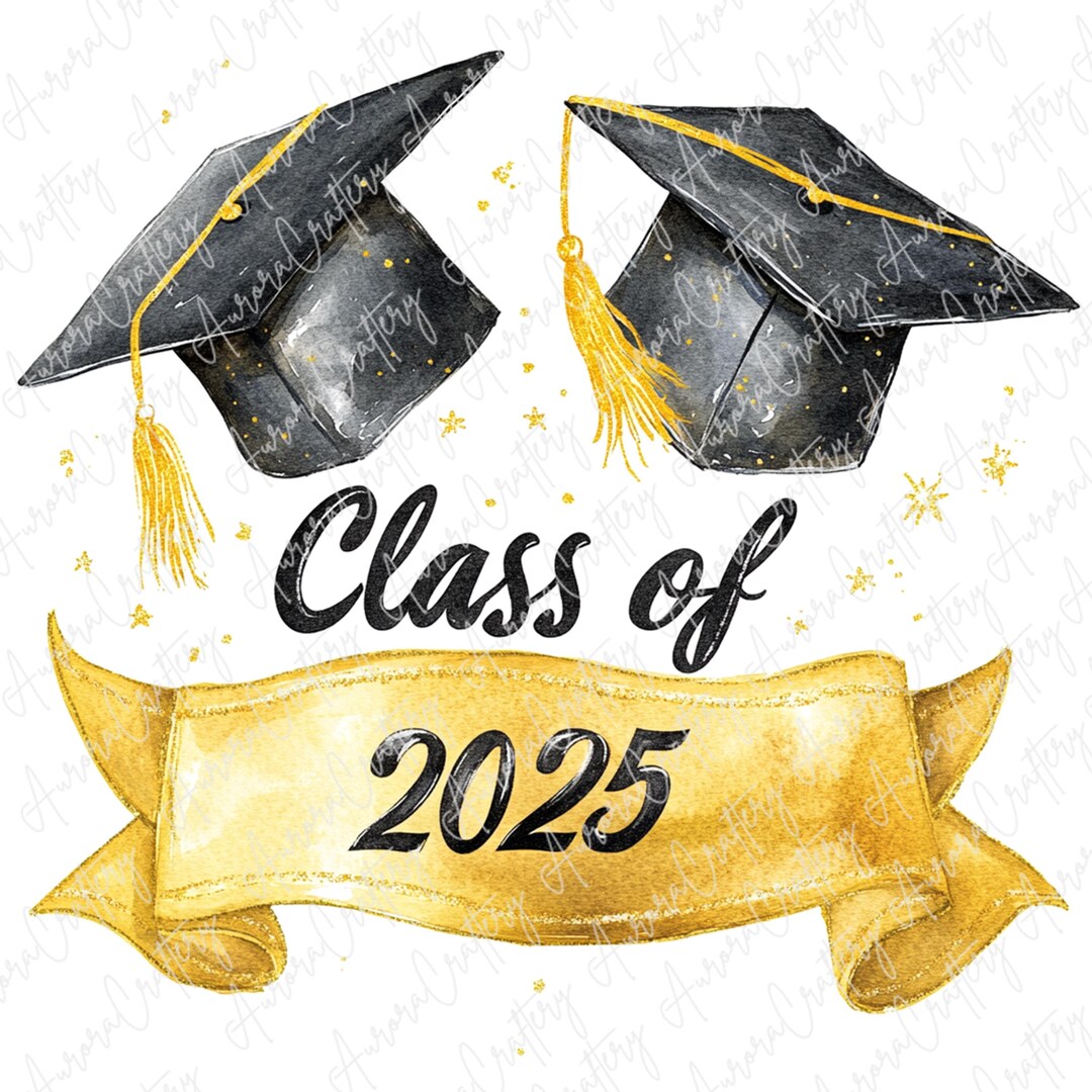 7 Class of 2025 Graduation Banner Clipart, Black and Gold Watercolor ...