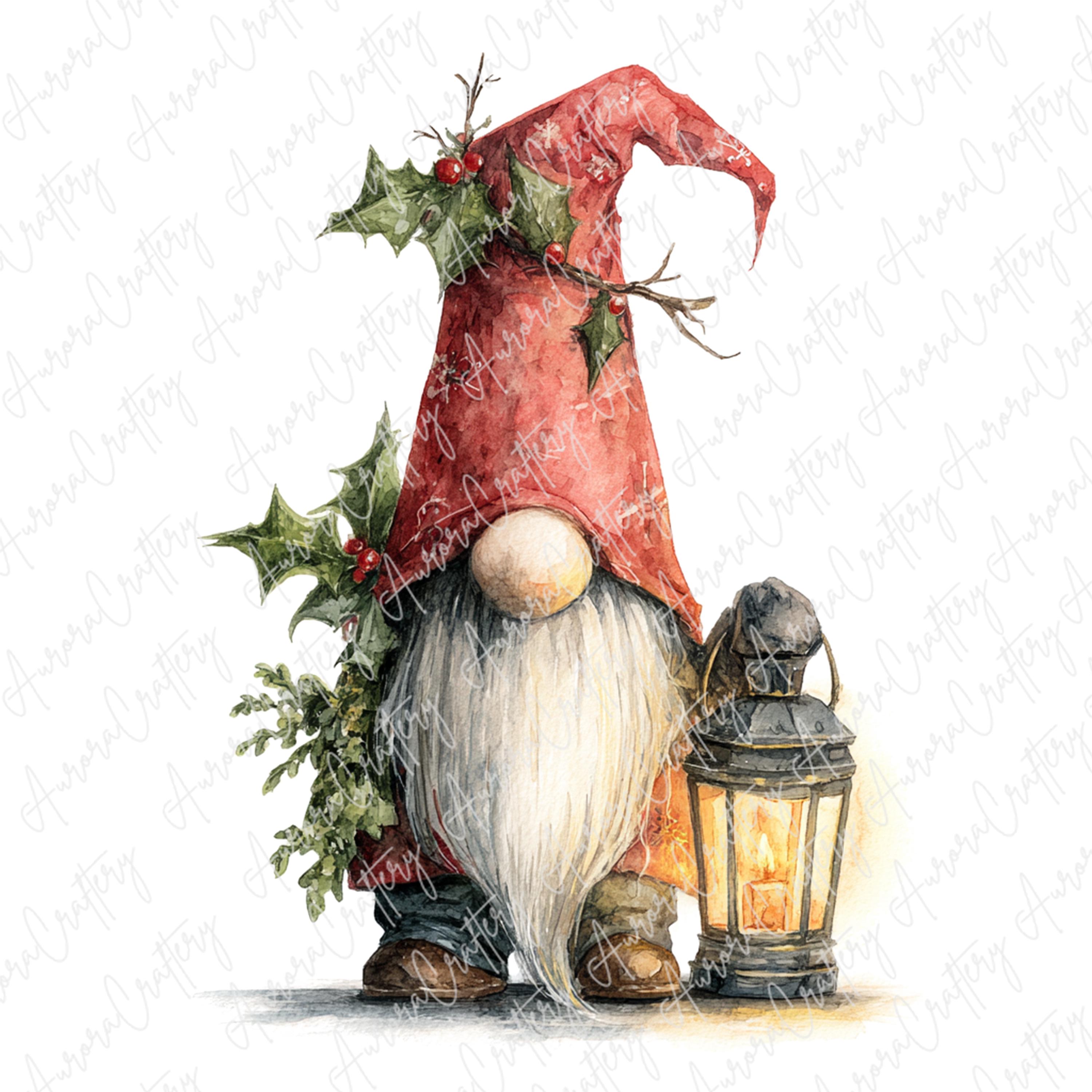 4 Watercolor Gnome Clipart JPG, Festive Holiday Gnomes With Lanterns ...