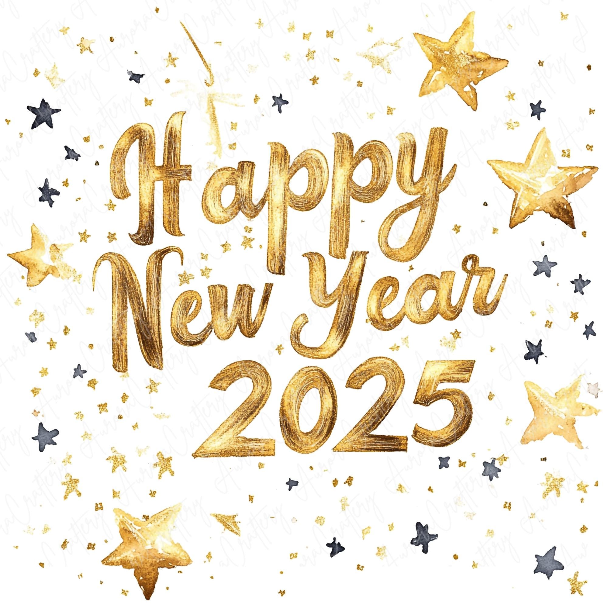 10 Watercolor Happy New Year 2025 Glitter Clipart, Sparkling ...