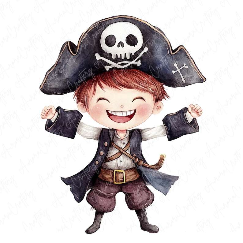 8 Cute Pirate Kid Clipart Cute Pirate Boy, Watercolor Pirate Clipart ...