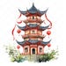 10 Watercolor Chinese Pagoda Clipart, Festive Asian Architecture ...