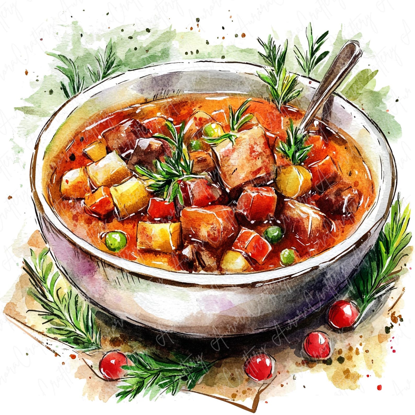 8 Watercolor Winter Stew Clipart, Warm Festive Stew, Delicious Food ...