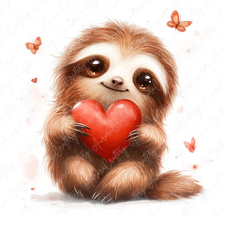 17 Cute Baby Sloth Clipart Cute Sloths With Hearts, Butterflies ...