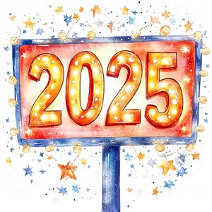 8 Watercolor 2025 Marquee Sign Clipart, Welcome 2025, Festive Signage ...