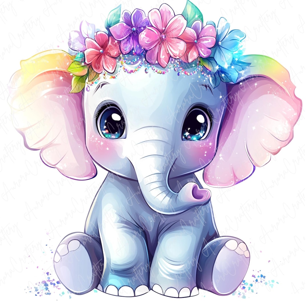 9 Watercolor Baby Elephant Princess Clipart | Cute, Colorful Elephants ...