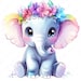 9 Watercolor Baby Elephant Princess Clipart | Cute, Colorful Elephants ...