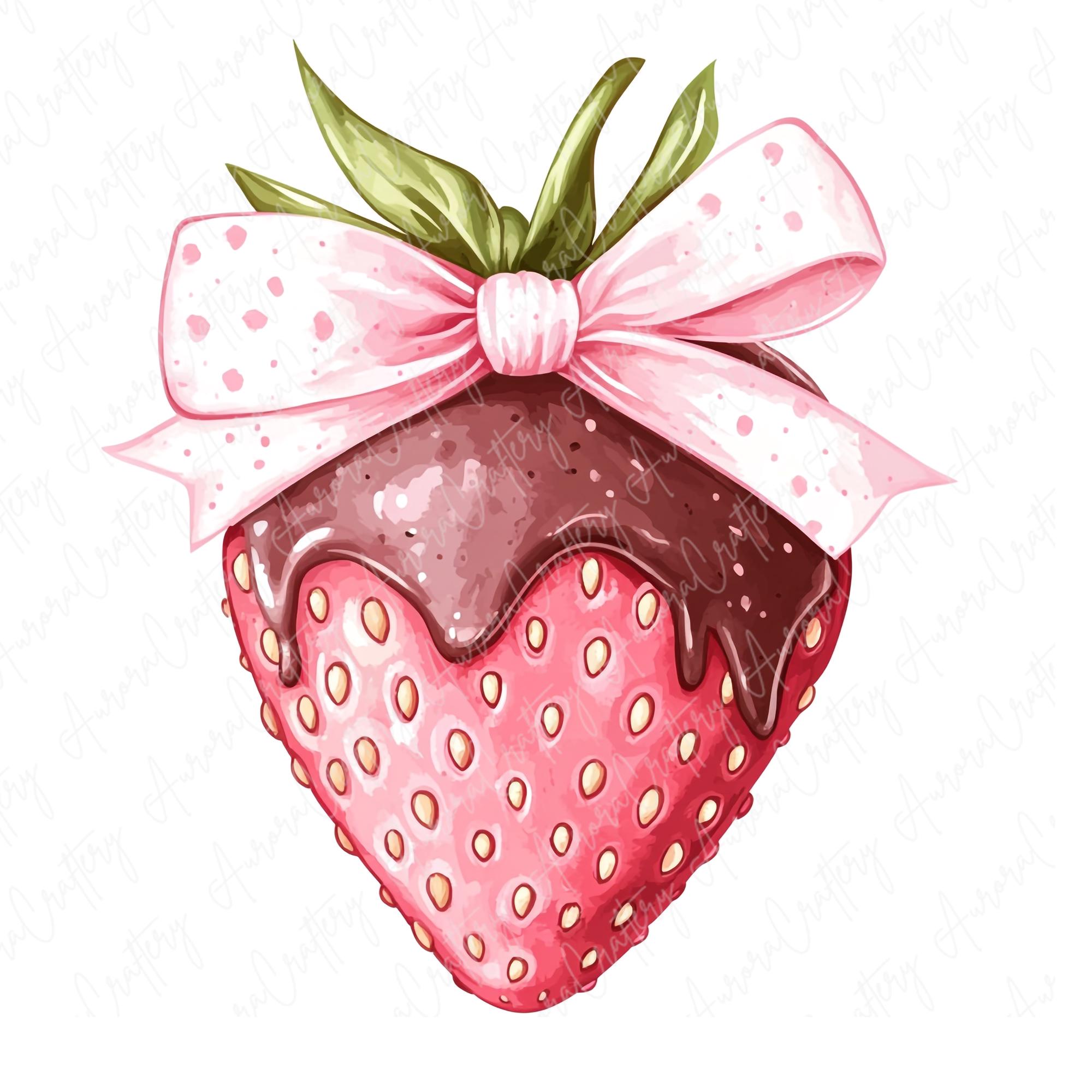 9 Chocolate Covered Strawberry Clipart, Cute Bow Strawberry, Festive Valentine’s Graphics for ...