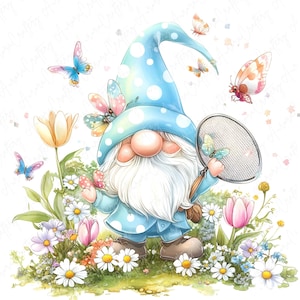 15 Spring Gnomes Clipart, Garden Gnome, Floral Gnome Clipart, Floral ...