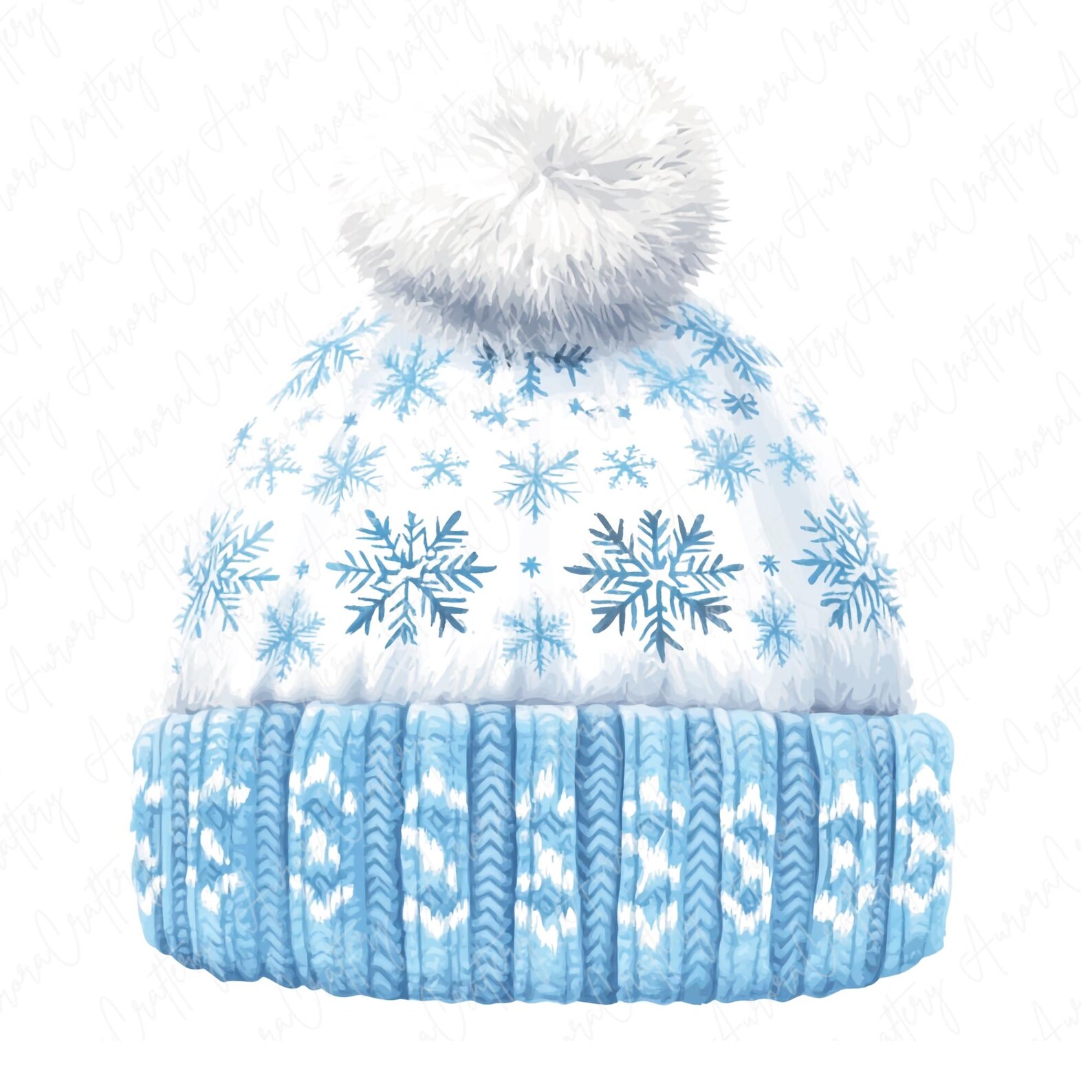 5 Watercolor Winter Knit Hat Clipart, Blue Beanies With Snowflakes ...