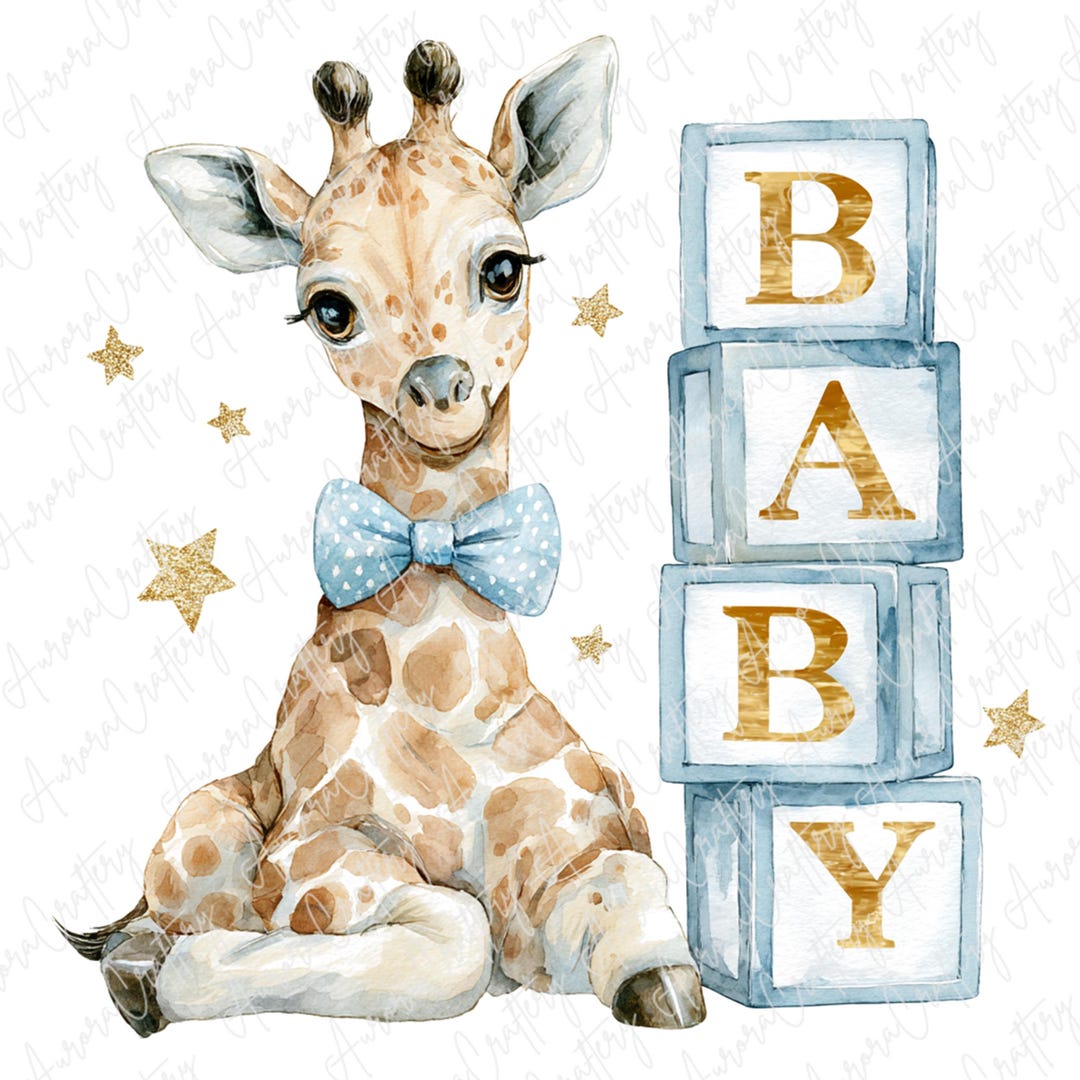 5 Watercolor Baby Giraffe Clipart, Cute Giraffe With Baby Blocks and ...