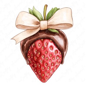 9 Chocolate Covered Strawberry Clipart, Cute Bow Strawberry, Festive ...