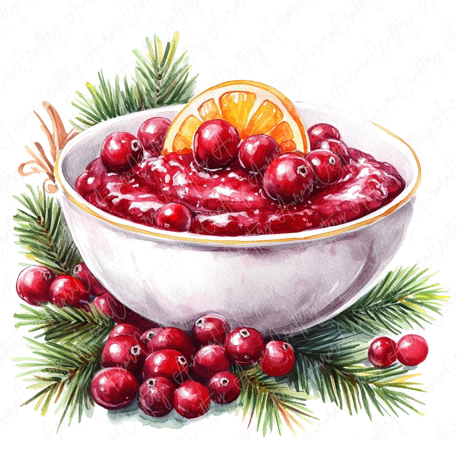 8 Watercolor Cranberry Clipart, Festive Holiday Meal, Vibrant Berry ...