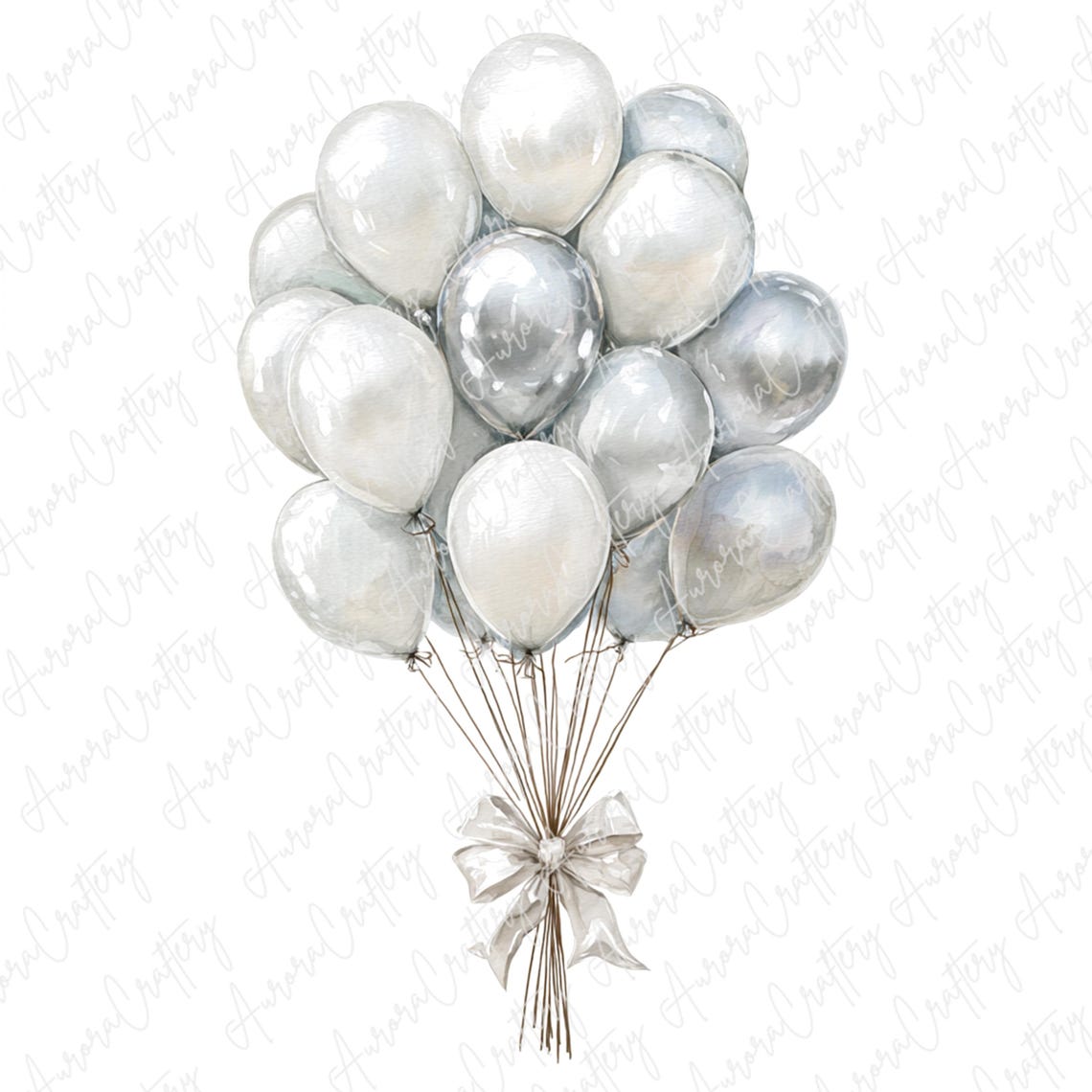 10 Watercolor Silver Balloon Clipart JPG, White and Gray Balloon ...