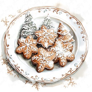Watercolor Gingerbread Cookie Clipart, Festive Cookie Clipart, Holiday ...