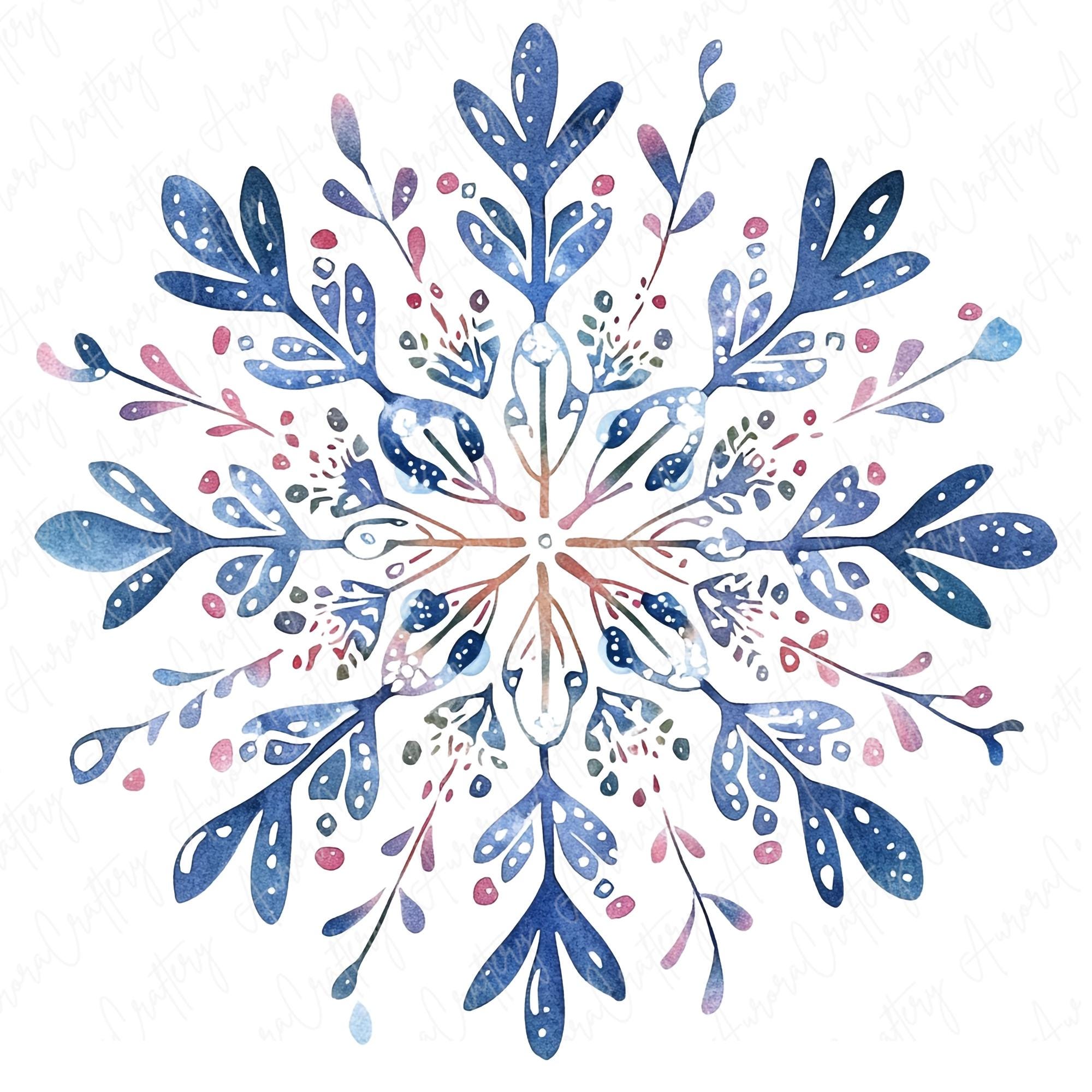 10 Watercolor Blue Snowflake Clipart, Winter Frosty Snowflake Designs ...