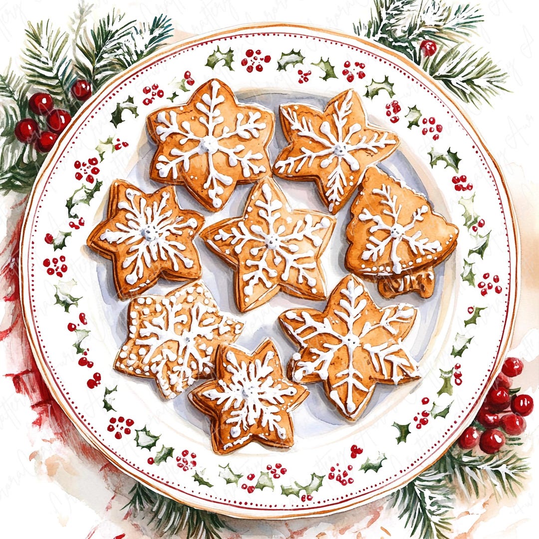 Watercolor Gingerbread Cookie Clipart, Festive Cookie Clipart, Holiday ...