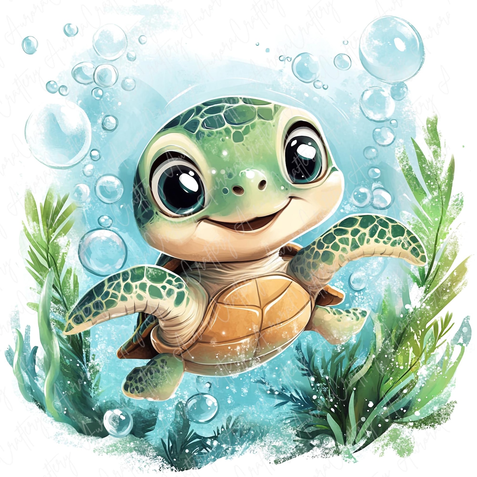 14 Watercolor Baby Turtle Clipart, Cute Sea Turtle Clipart for Paper ...