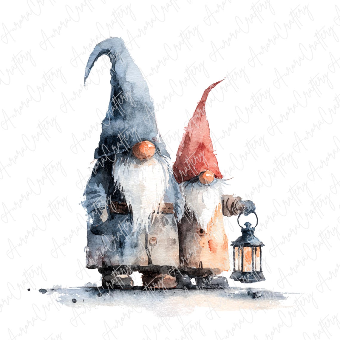 7 Watercolor Winter Gnomes Clipart, Nordic Gnomes With Lanterns and ...