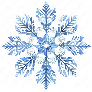 10 Watercolor Blue Snowflake Clipart, Winter Frosty Snowflake Designs ...