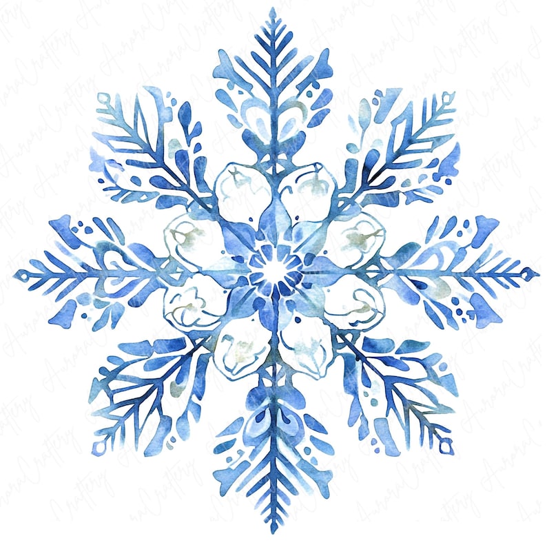 10 Watercolor Blue Snowflake Clipart, Winter Frosty Snowflake Designs ...
