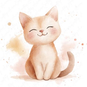 13 Watercolor Cute Cat Clipart, Whimsical Cat, Cute Kitten Clipart for ...