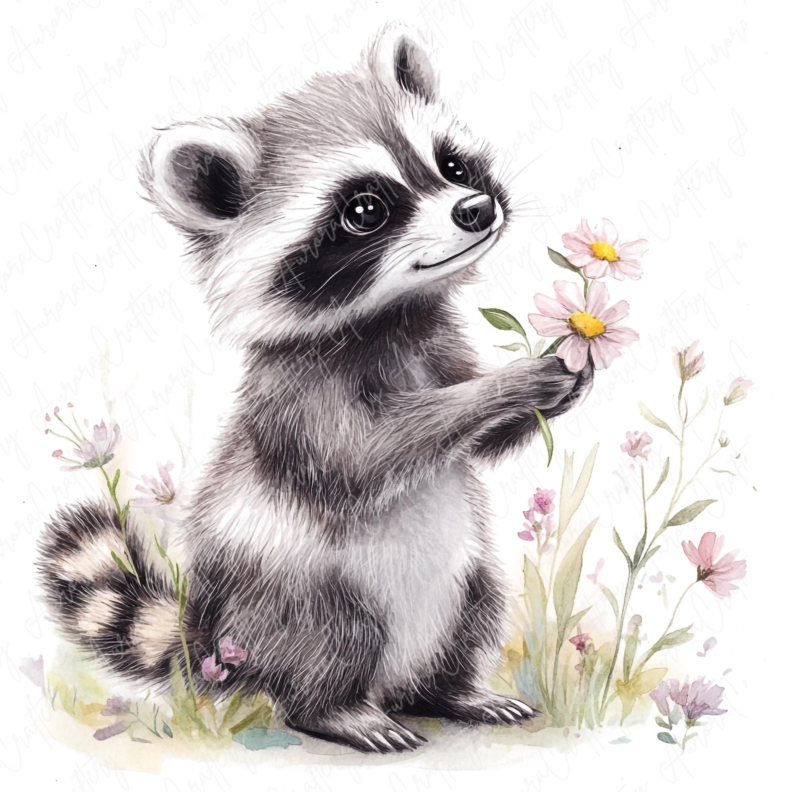12 Watercolor Raccoon Clipart, Woodland Raccoon, Cute Forest Animal ...