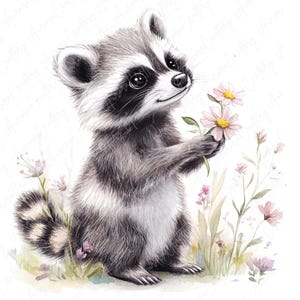 12 Watercolor Raccoon Clipart, Woodland Raccoon, Cute Forest Animal ...