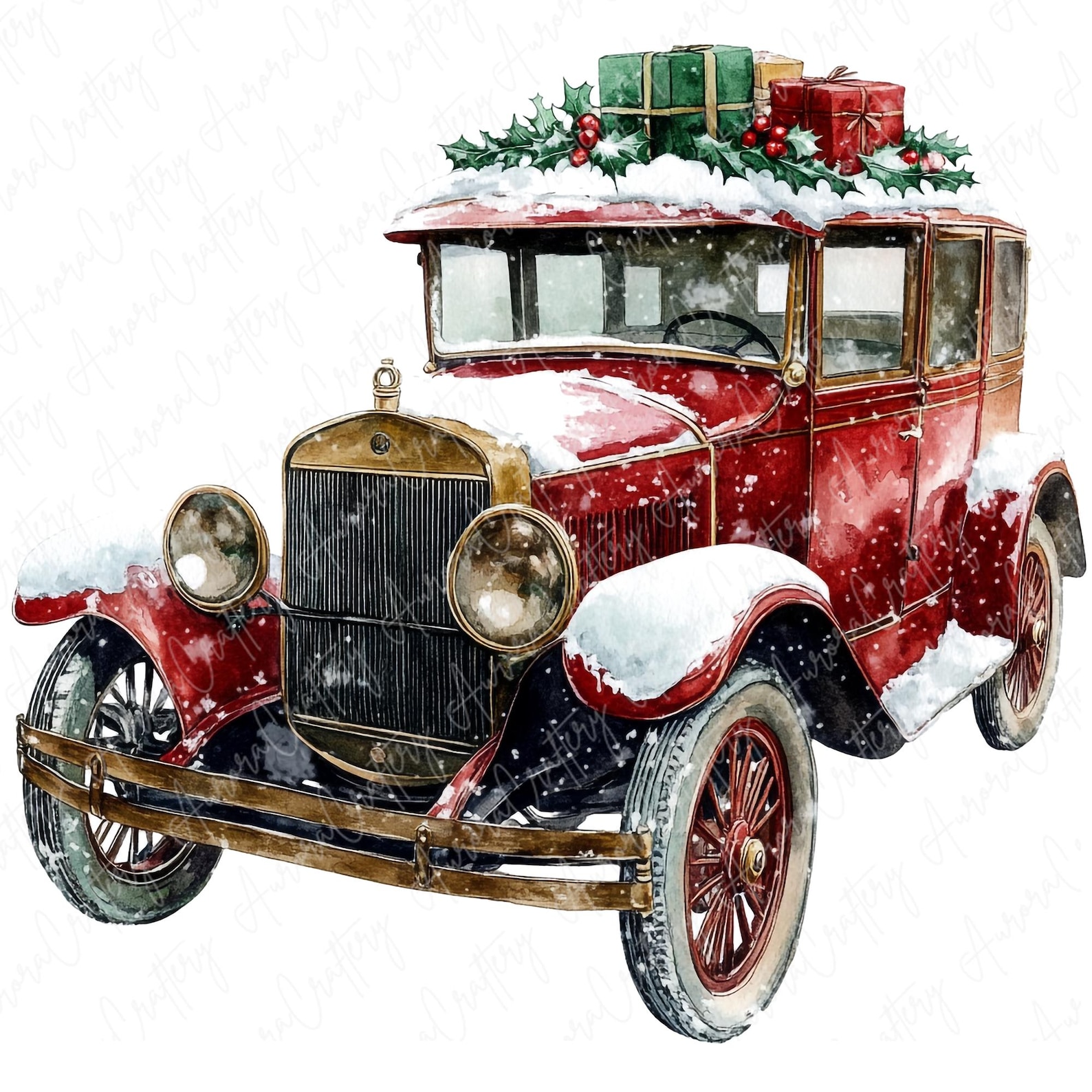9 Watercolor Festive Trucks Clipart, Winter Truck With Gifts, Festive ...