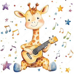 7 Playful Giraffe Watercolor Clipart | Cute Giraffe With Building ...