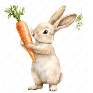10 Watercolor Rabbit Eating Clipart, Cute Bunny Eating Carrot and ...