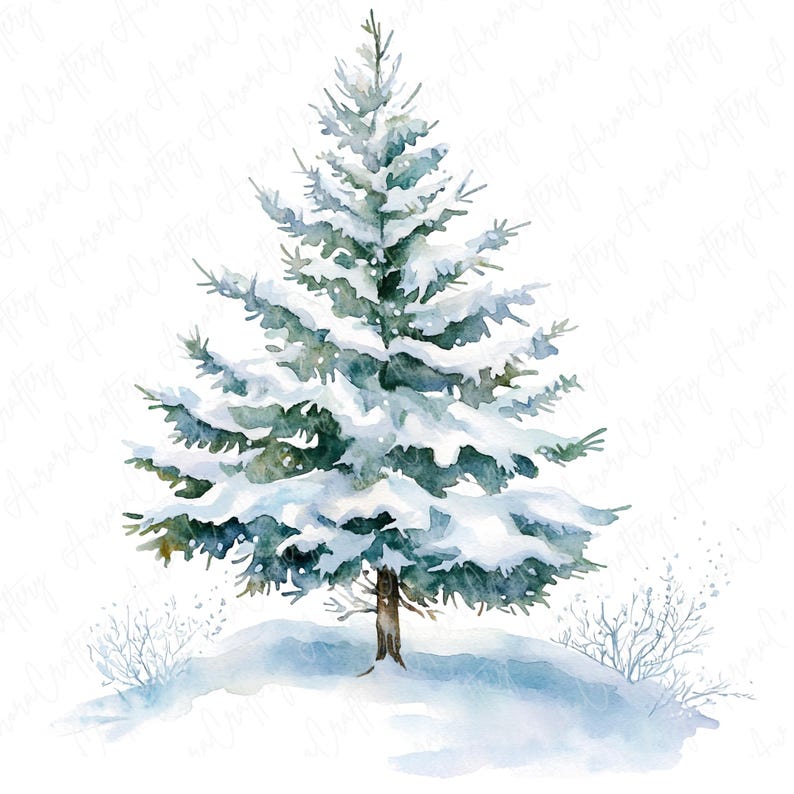 8 Watercolor Snowy Pine Tree Winter Clipart, Winter Pine Tree Clipart ...