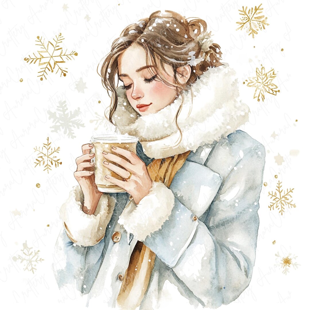 7 Watercolor Women in Festive Winter Coats Clipart, Cozy Winter Girl ...