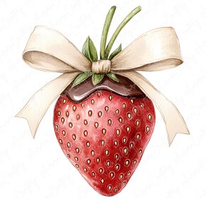 9 Chocolate Covered Strawberry Clipart, Cute Bow Strawberry, Festive ...