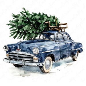 10 Festive Car Clipart, Vintage Cars With Winter Trees, Festive Tree ...