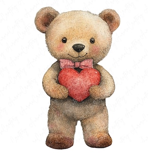 3 Watercolor Teddy Bear Clipart, Cute Bears With Love Balloons and ...