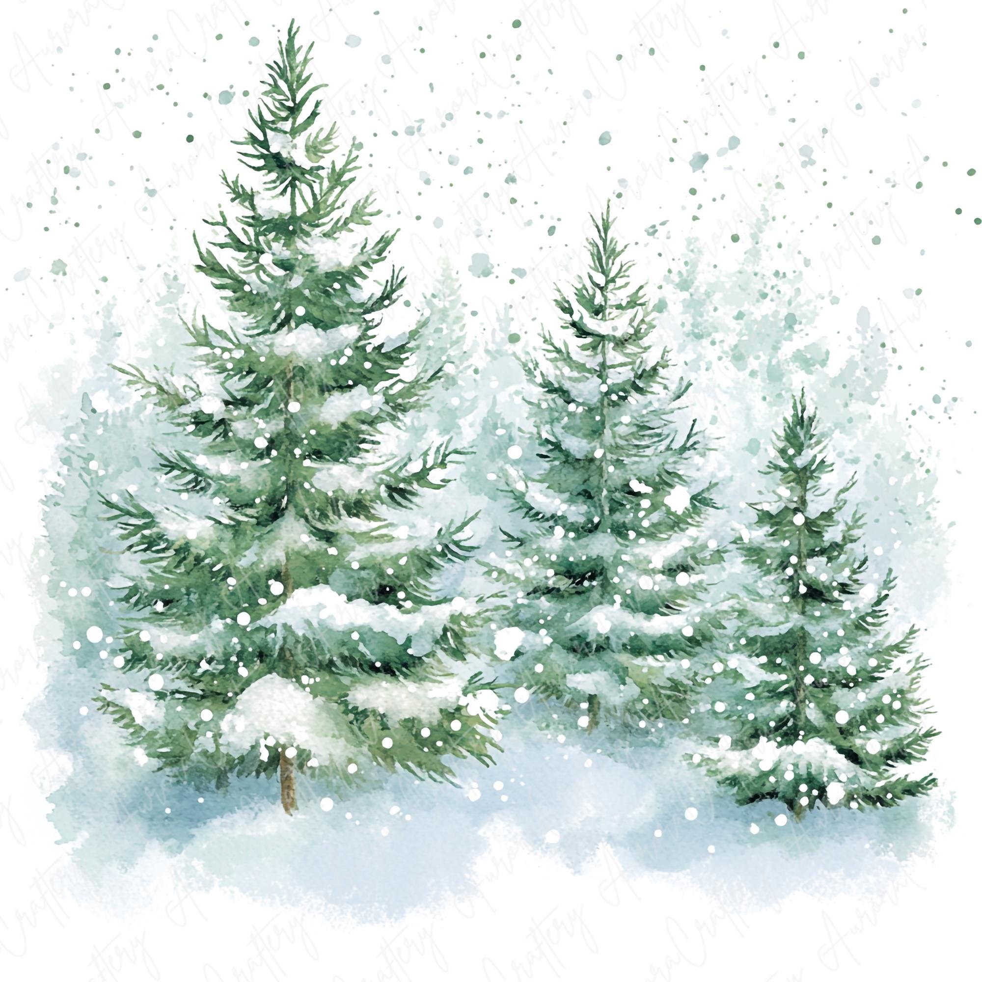 8 Watercolor Winter Tree Clipart, Snowy Forest Landscape Clipart ...