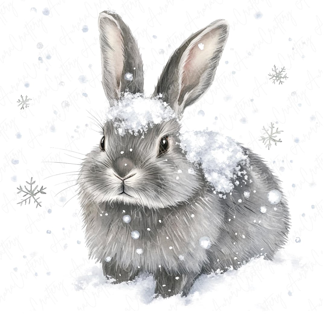 10 Watercolor Winter Rabbit Clipart, Woodland Bunny Clipart, Snowy ...