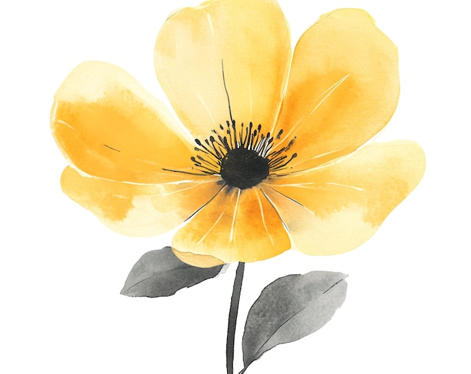 Gray & Yellow Modern Flower Clip Art, Flower Digital Clipart Download ...