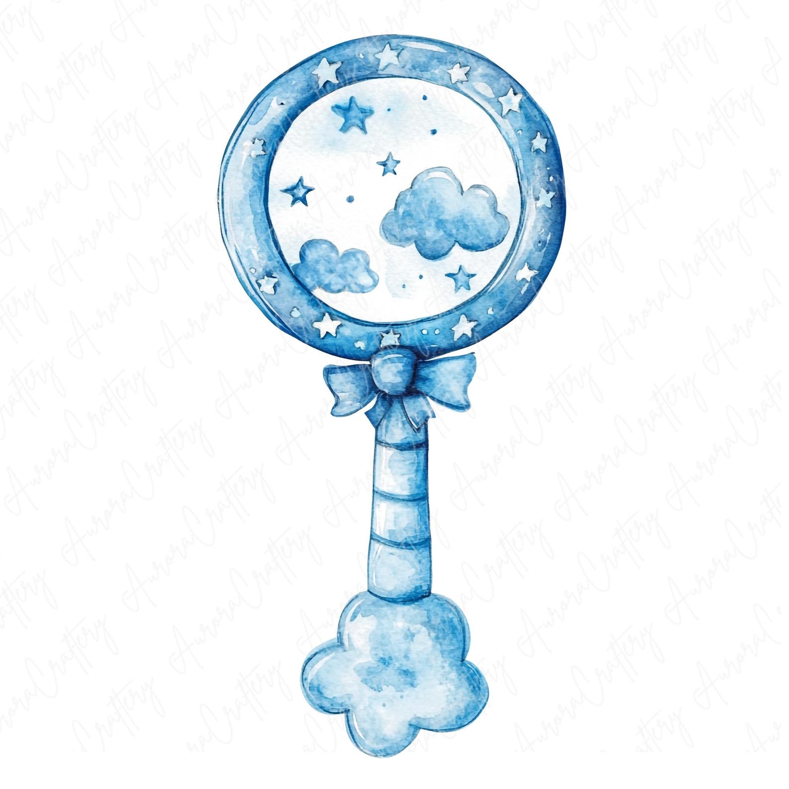 8 Blue Baby Rattle Clipart Set – Watercolor Baby Boy Rattles With Stars ...