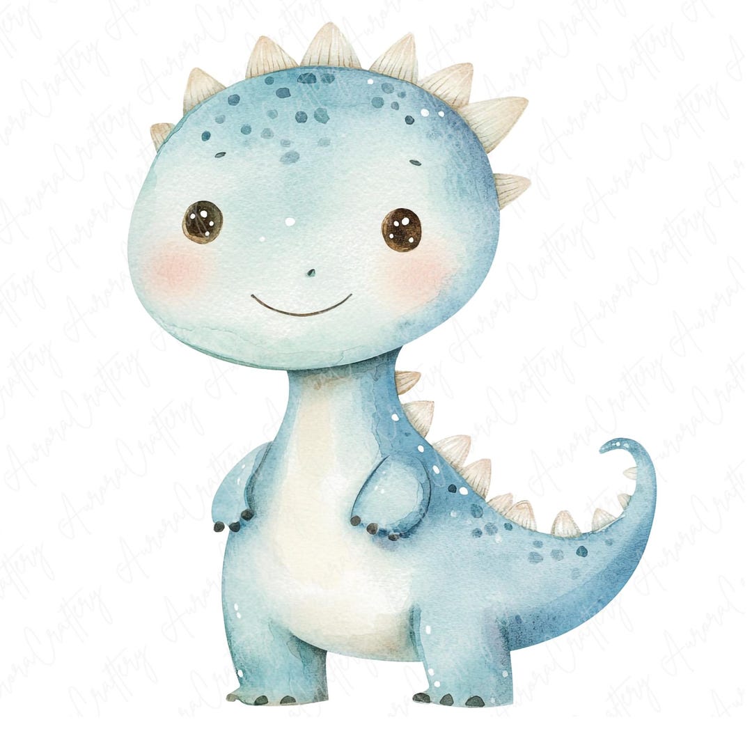9 Watercolor Baby Dinosaur Clipart Cute Dinosaurs Nursery Decor in Blue ...