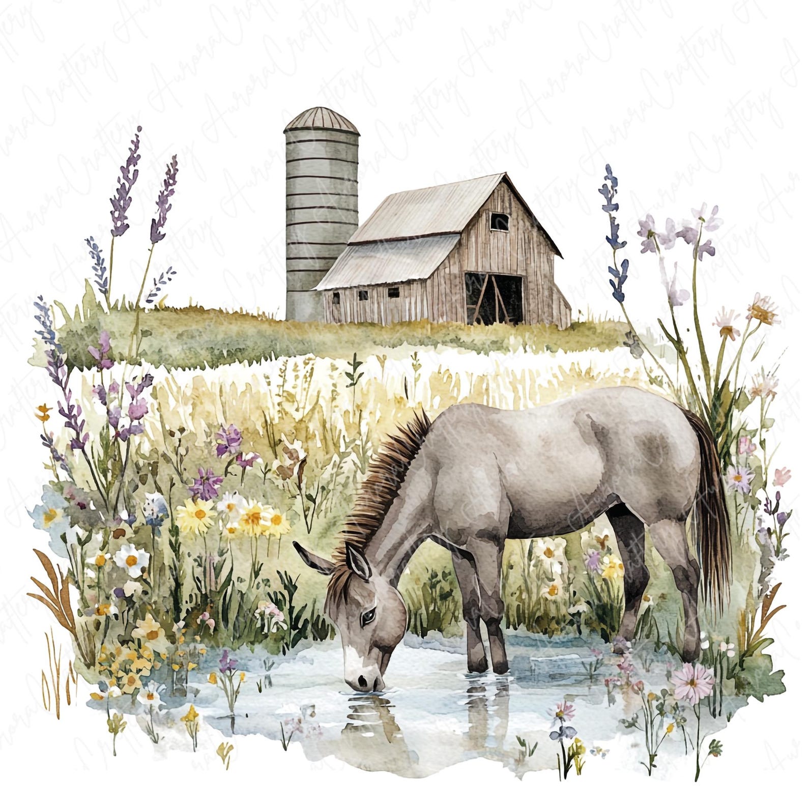 10 Donkey Farm Clipart, Watercolor Donkeys, Cute Donkey Clipart, Farm ...