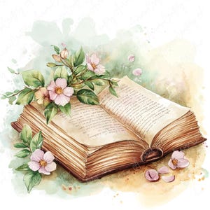 11 Watercolor Floral Books Clipart, Floral Book Clipart, Book Lover ...