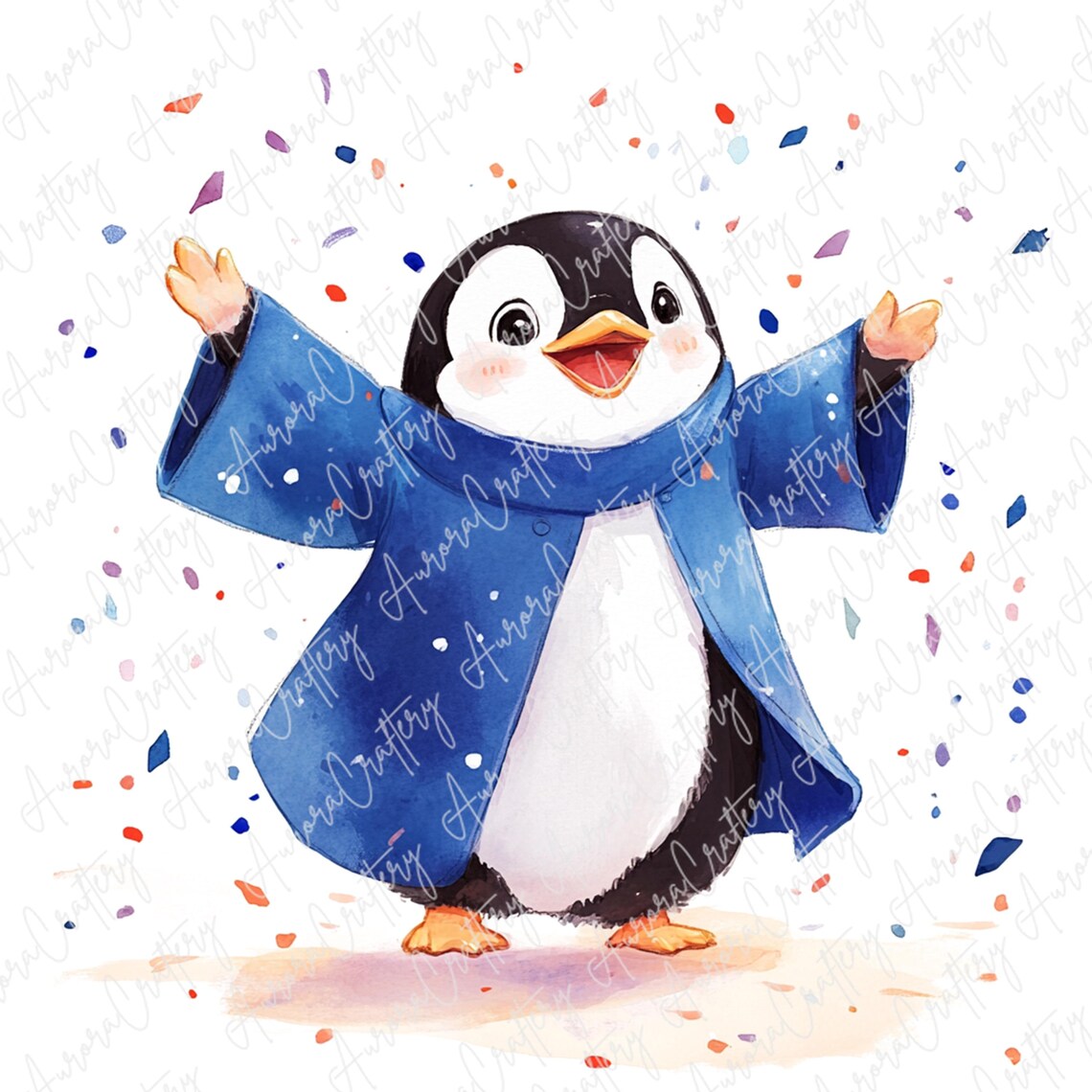 8 Watercolor Graduation Penguin Clipart, Penguins in Blue Gowns and ...
