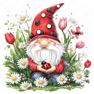 15 Spring Gnomes Clipart, Garden Gnome, Floral Gnome Clipart, Floral ...