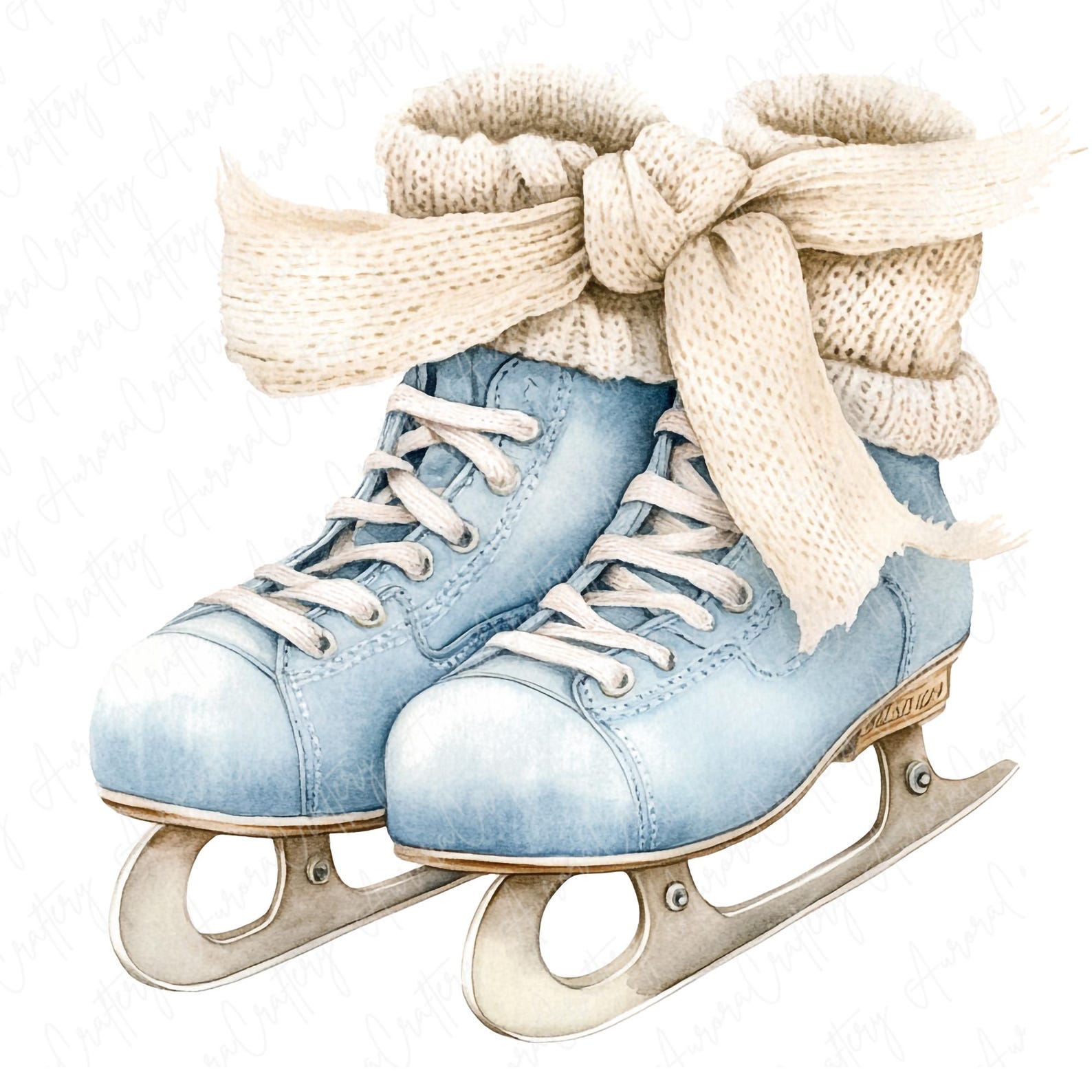 6 Watercolor Winter Ice Skate Clipart, Vintage Blue Ice Skates, Winter ...