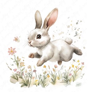 10 Watercolor Bunny Clipart, Woodland Bunny Clipart, Cute Bunny With ...