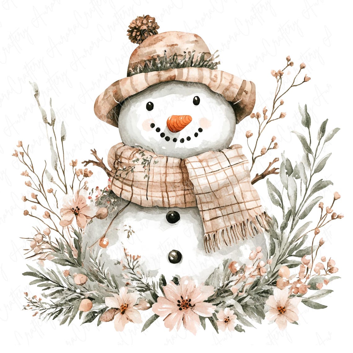 8 Winter Snowman Clipart, Festive Snowman Clipart, Cute Floral Snowman ...