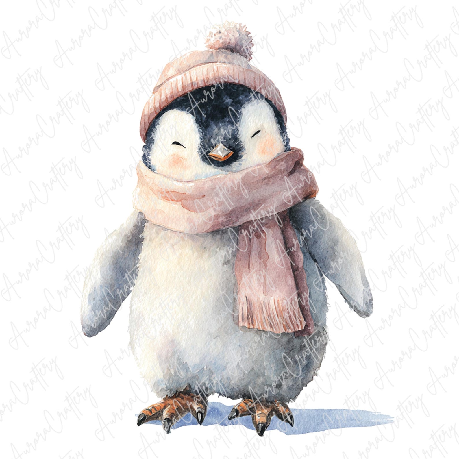 7 Watercolor Winter Penguin Clipart, Cute Penguin With Scarf and Hat ...