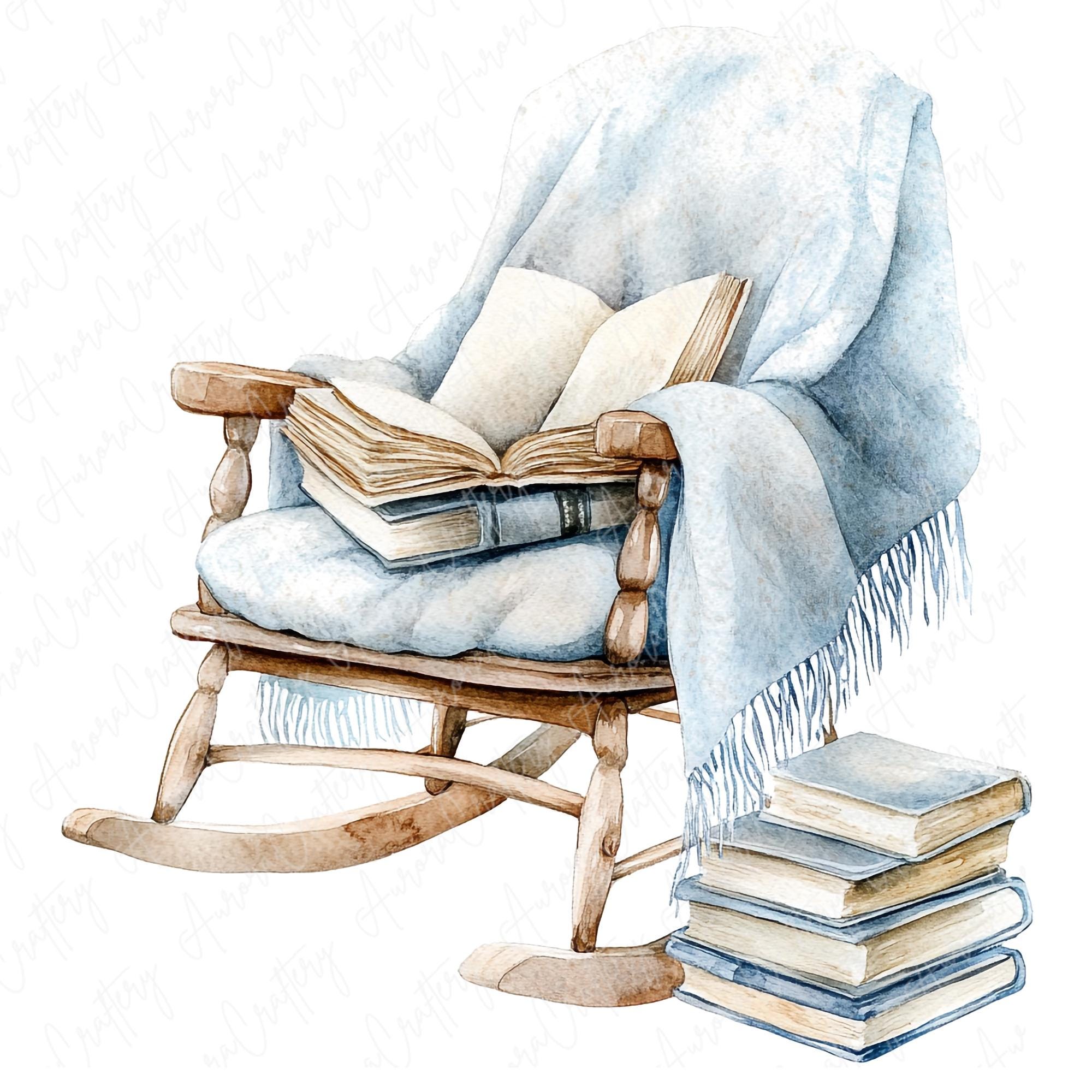 8 Watercolor Winter Rocking Chair Clipart, Cozy Chair Clipart, Reading ...